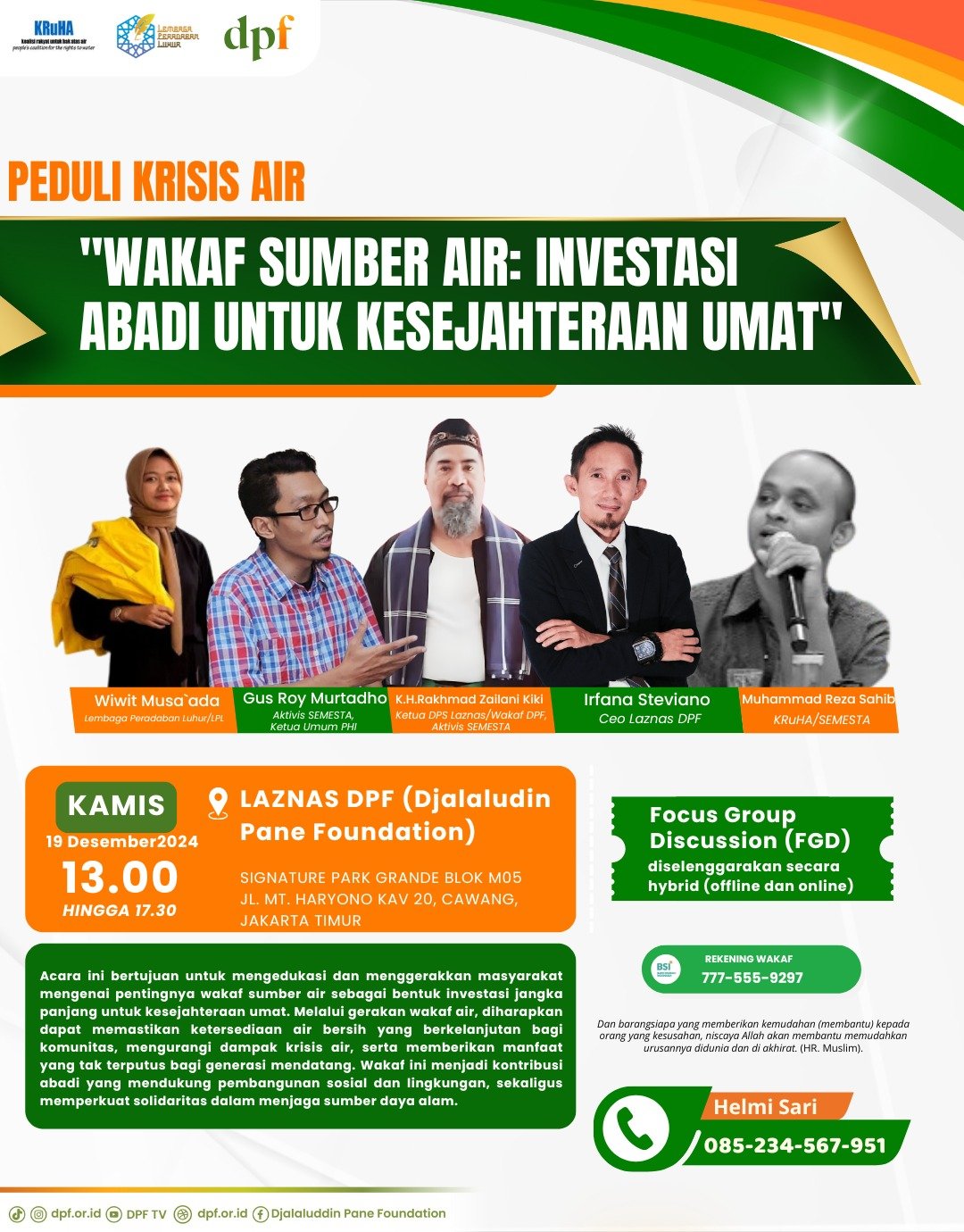 FGD SEMESTA Air Bersama Laznas DPF: Wakaf Sumber Air sebagai Solusi ...